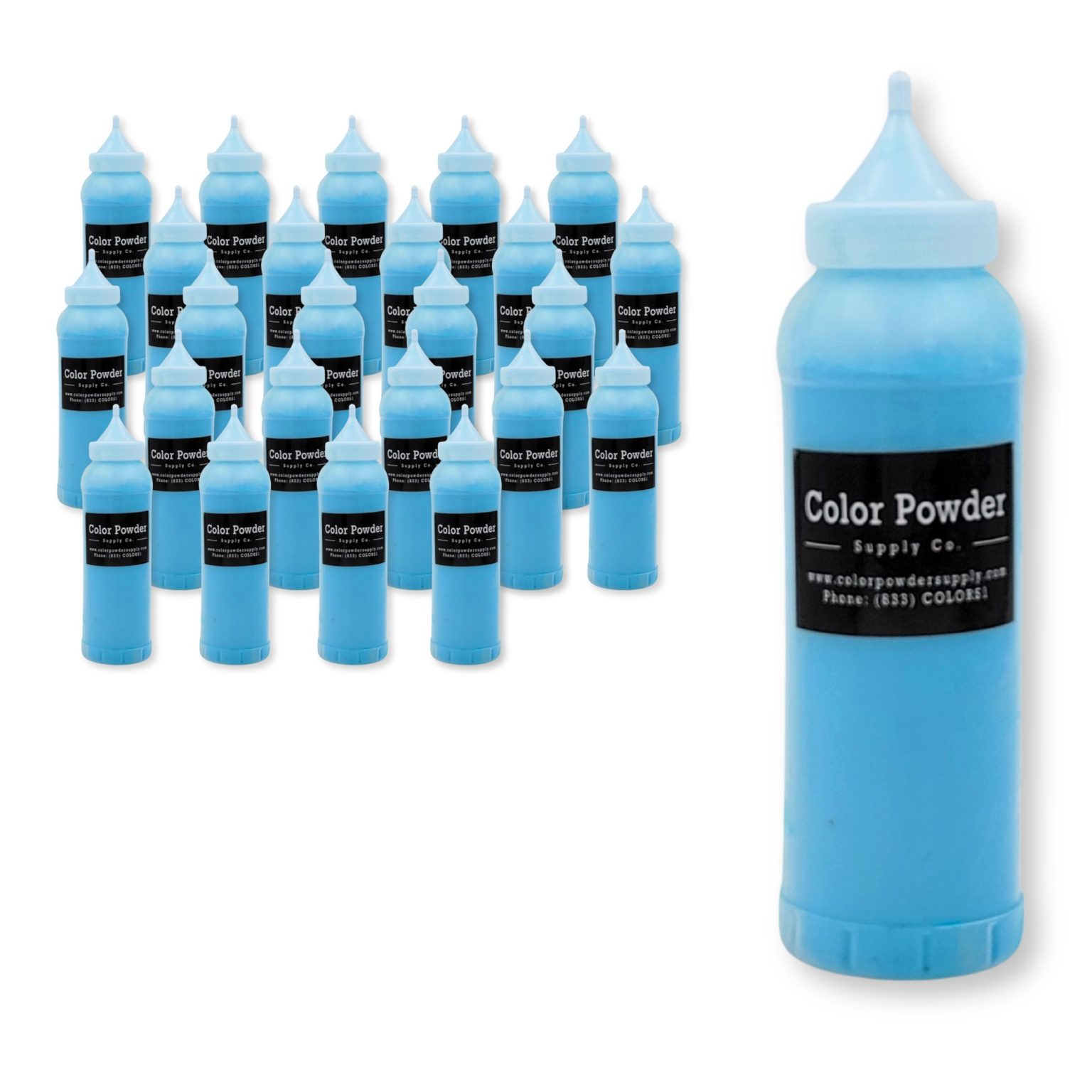 Pre-filled Blue Color Powder Squeeze Bottles | Color Powder Supply Co