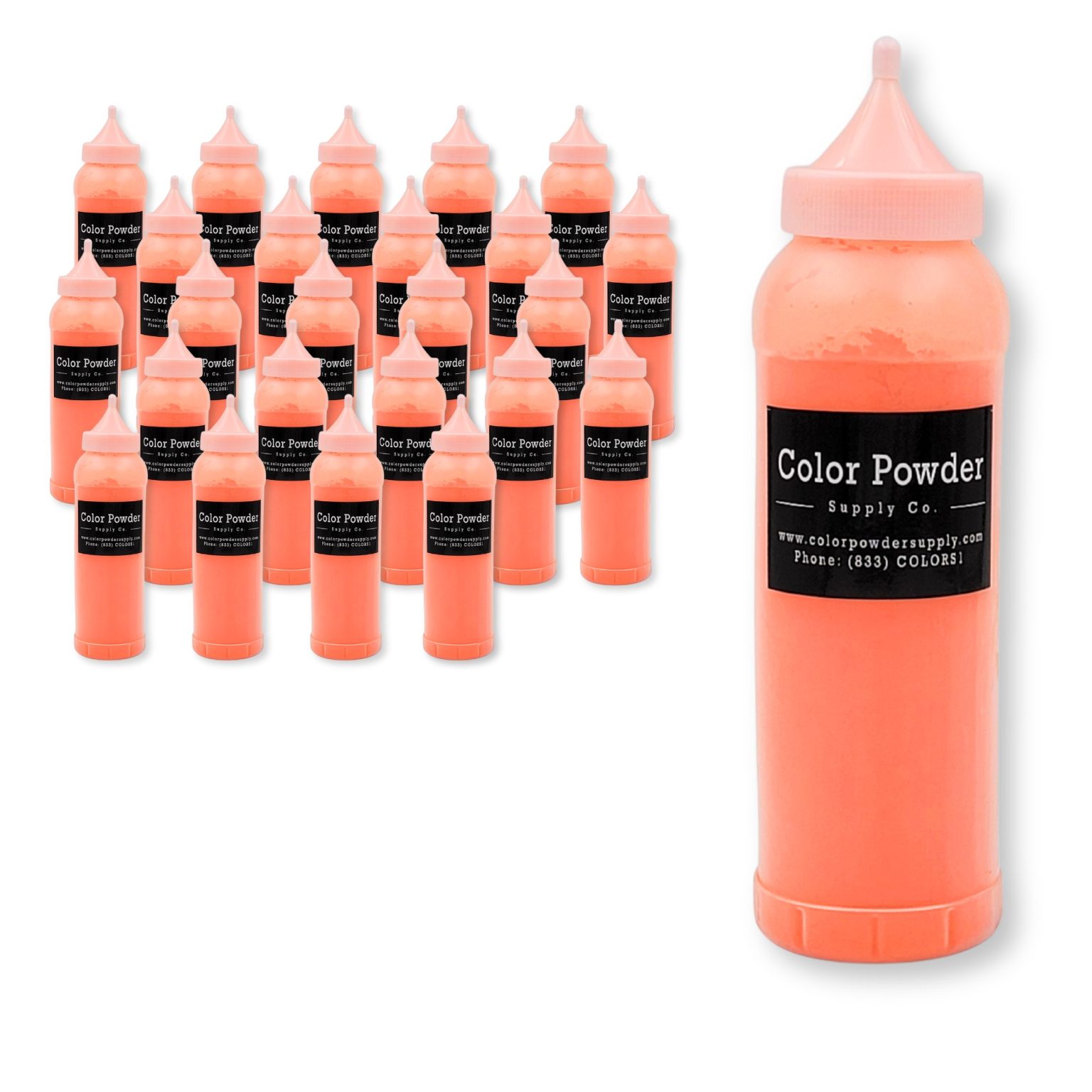 Pre-filled Orange Color Powder Squeeze Bottles | Color Powder Supply Co